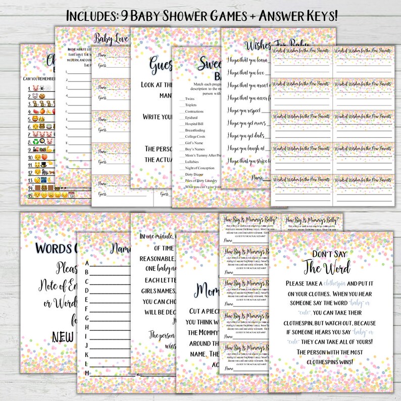 Baby Shower 9 Game Bundle Answer Keys Baby Shower Game Set - Etsy
