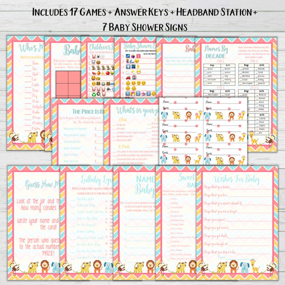 Baby Shower 17 Game Bundle + Answer Keys - 7 Baby Shower Signs ...