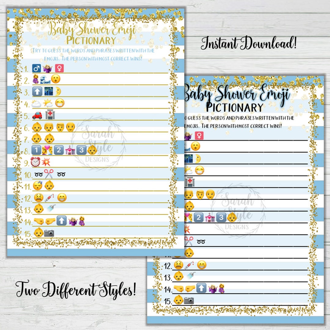 Baby Shower Emoji Pictionary - Blue and Gold Baby Shower Game Instant ...