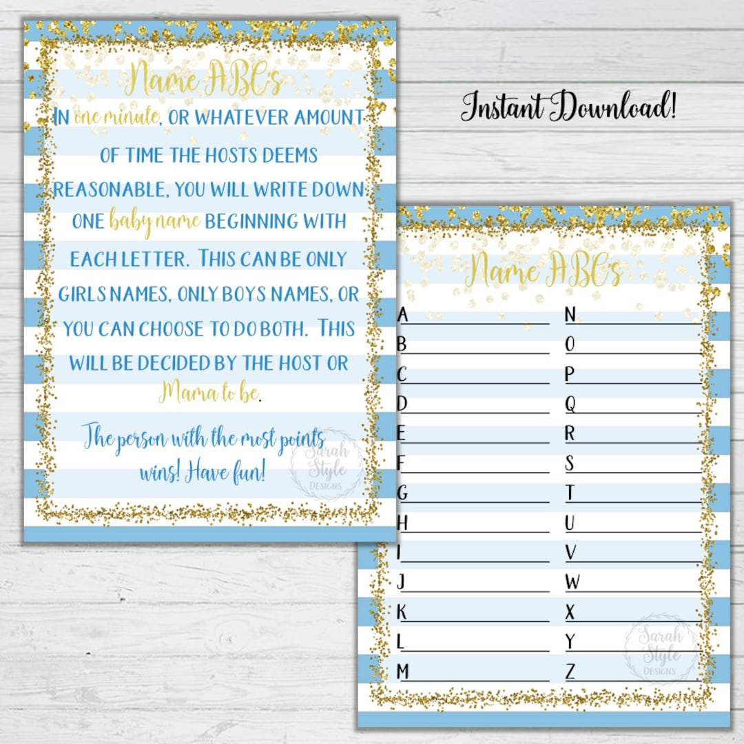 Blue and Gold Boy Baby Shower Name Game Instant Download Printable ...
