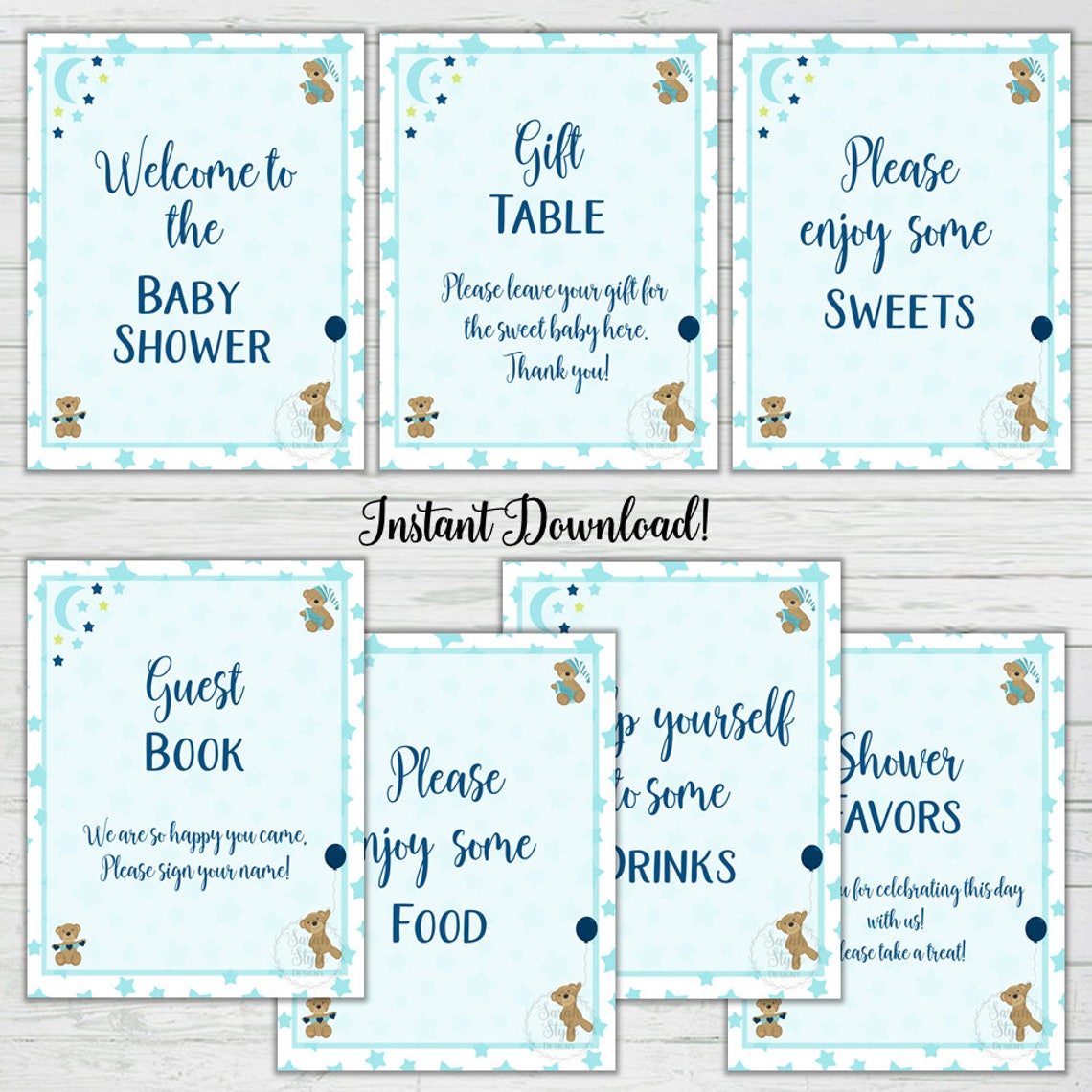 Baby Shower Signs Boy Baby Shower Blue Bear Theme Party - Etsy