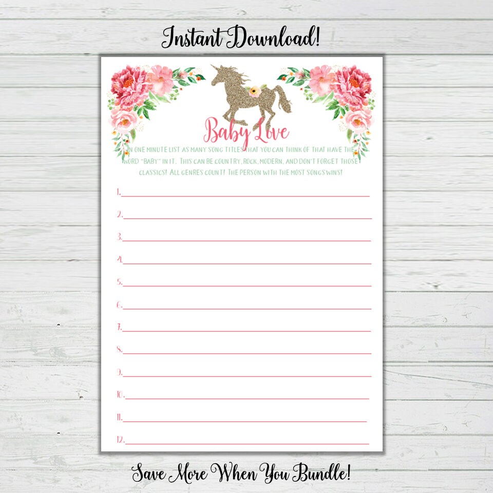 Unicorn Baby Shower Game Set baby Shower 9 Game Bundle | Etsy