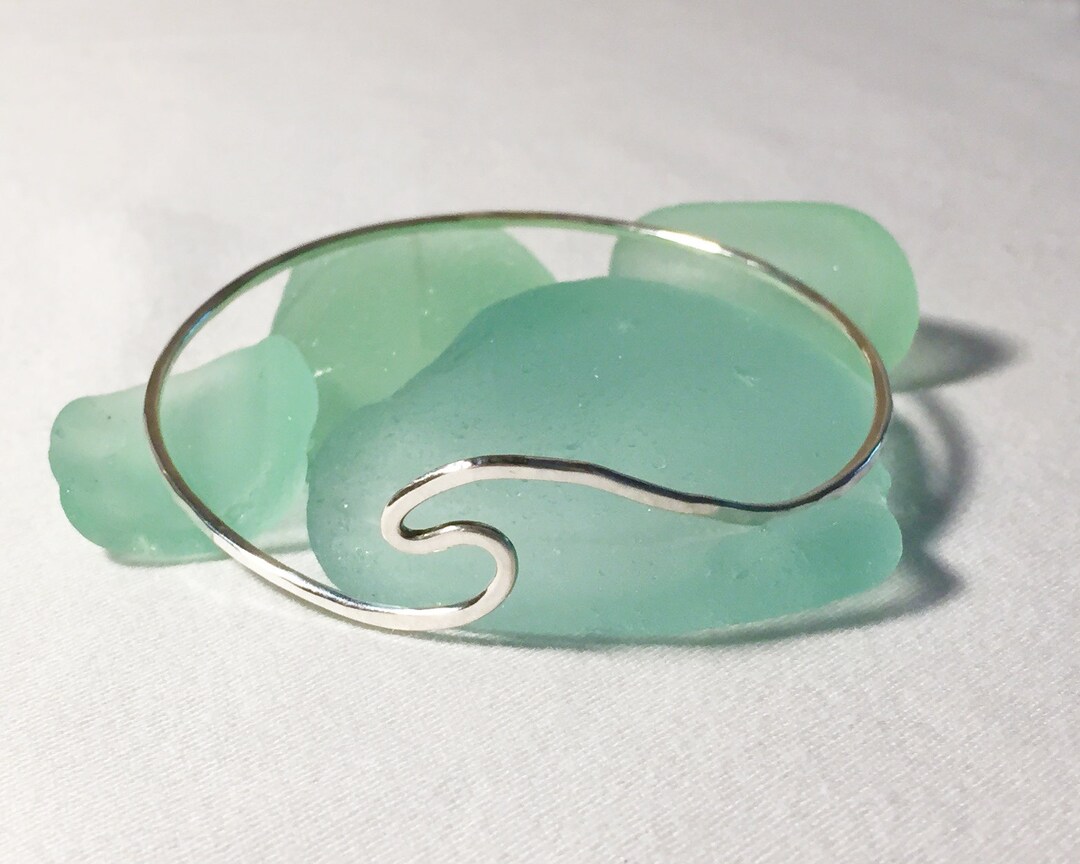 Sterling Silver Wave Bangle - Etsy