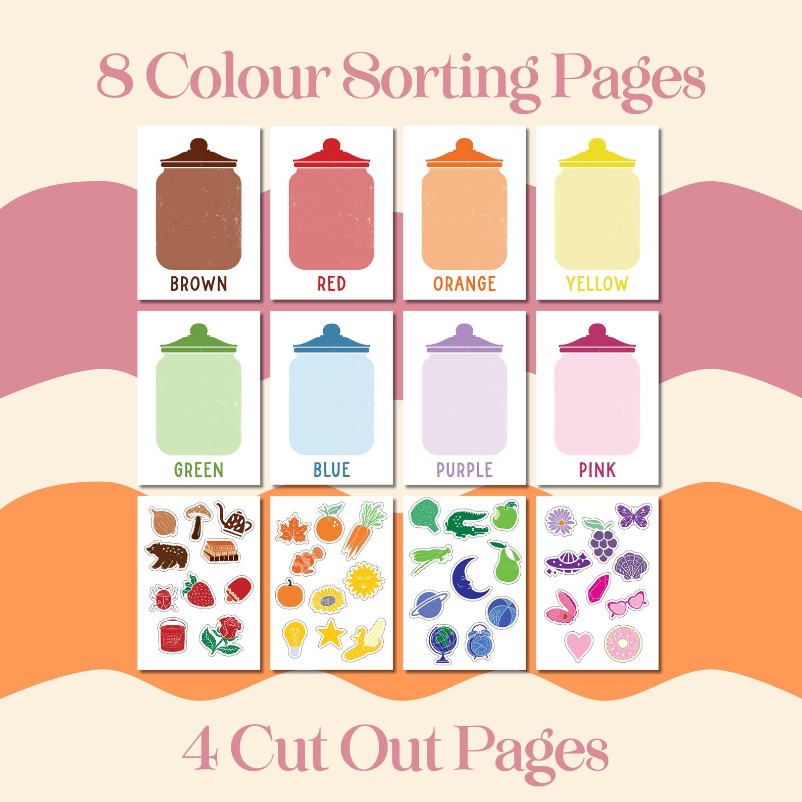 Colour Sorting Jars, Toddler Activity Sheets, Educational, Learning ...