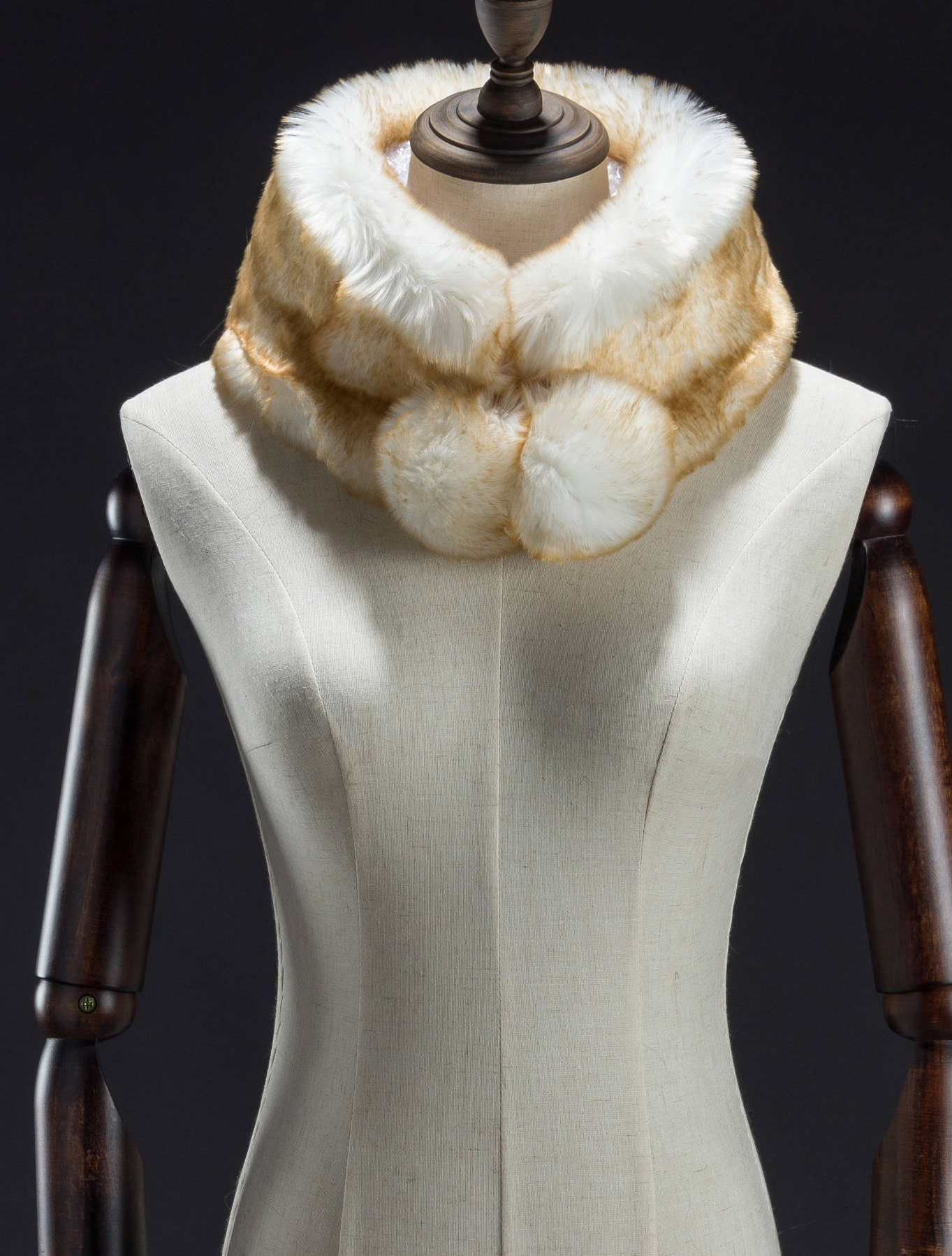 Cream Faux Fur Muffler, Neck Wrap, Ball End Muffler, Faux Fur Wrap ...