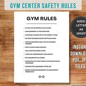 Fitness Center Rules Sign, Printable Gym Regulations and Etiquette ...