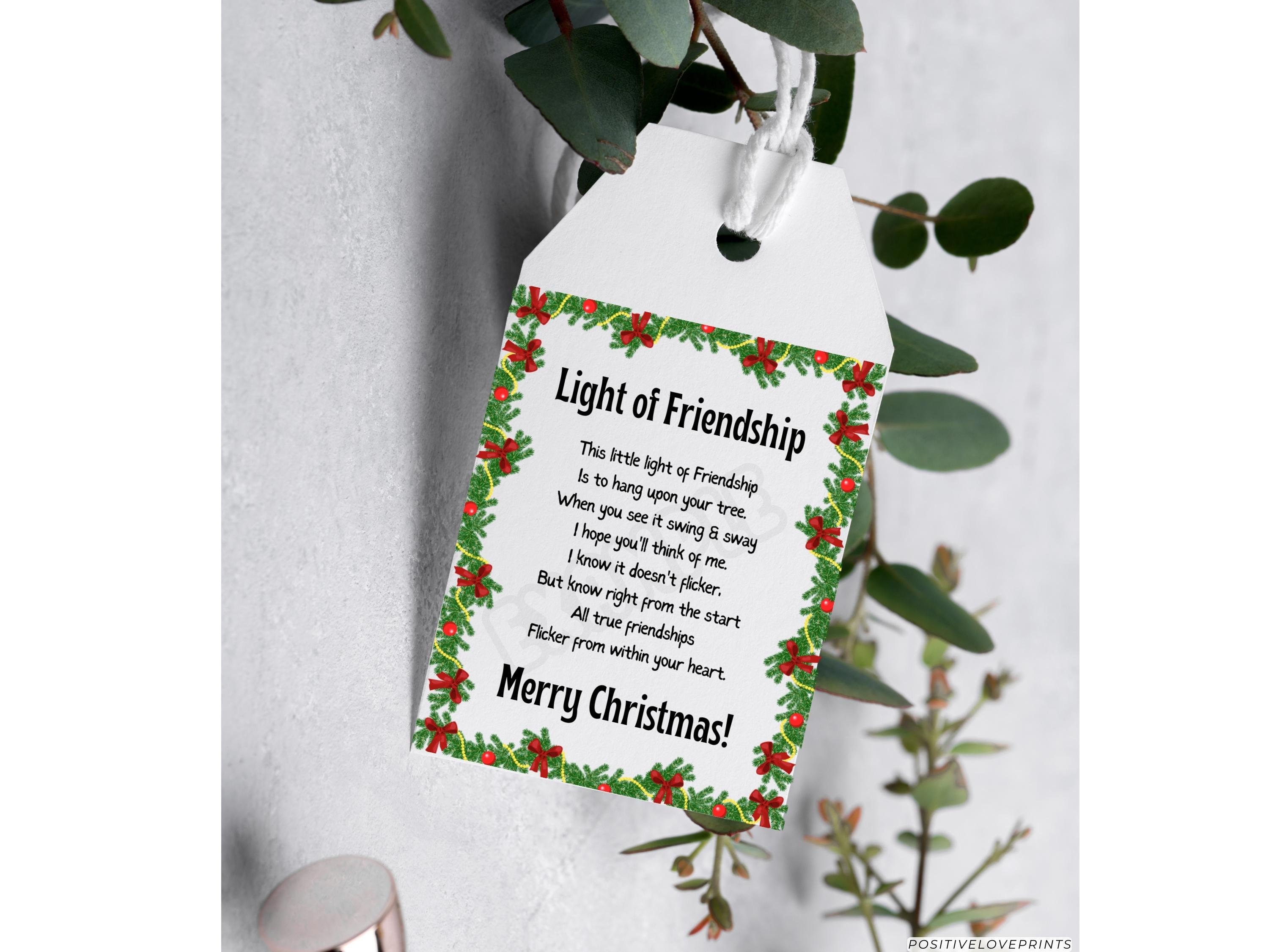 Light of Friendship Printable Tag | Christmas Gift Tag | Ornament ...