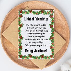 Light of Friendship Printable Tag | Christmas Gift Tag | Ornament ...