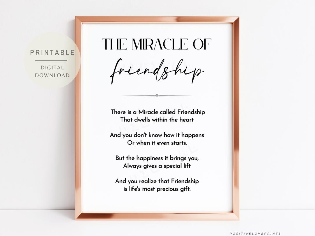 Printable Short Poem for a Friend, the Miracle of Friendship, Best ...