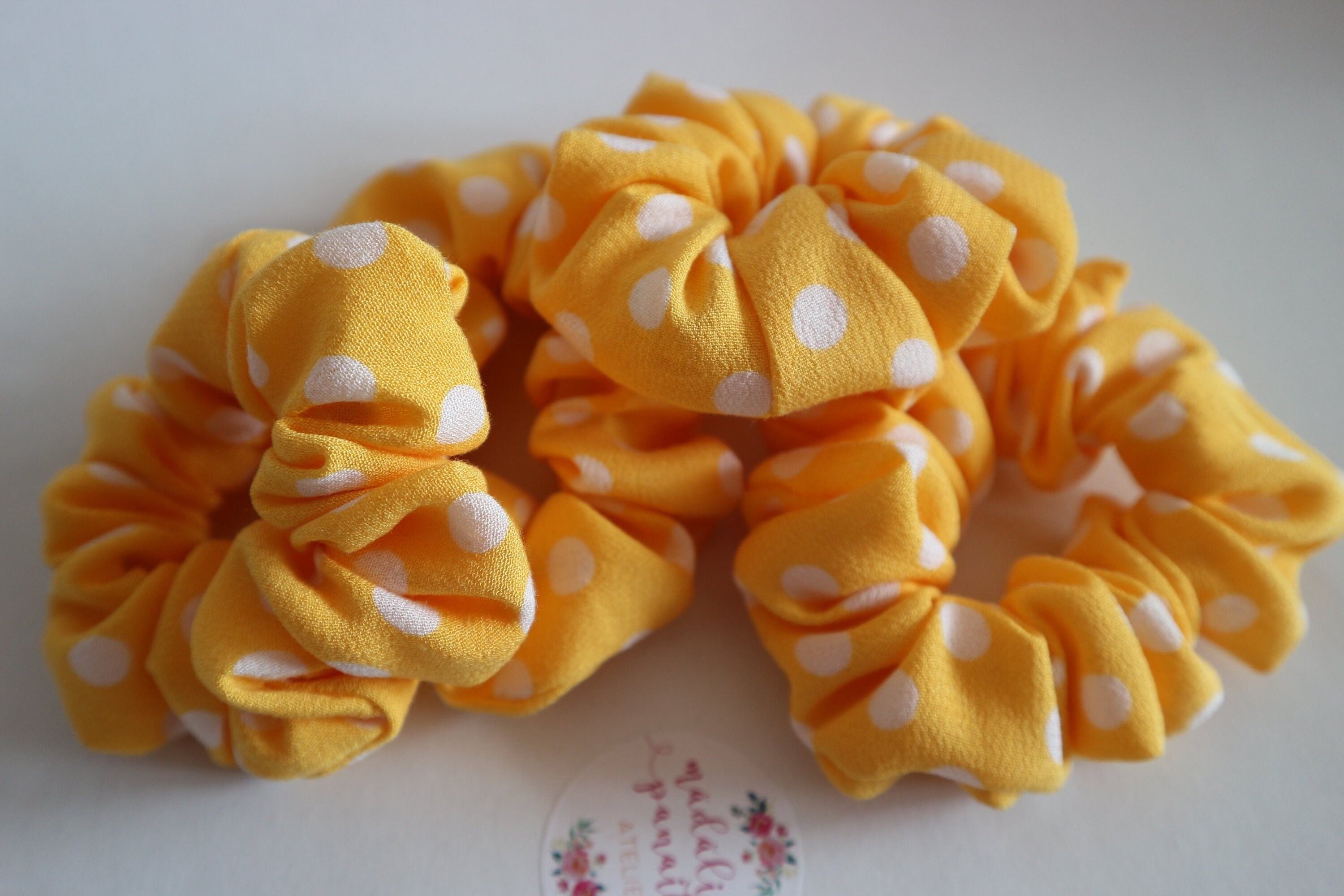 Soft Yellow Dots Scrunchie Hair Fashion Hair Ties 80s & 90s | Etsy