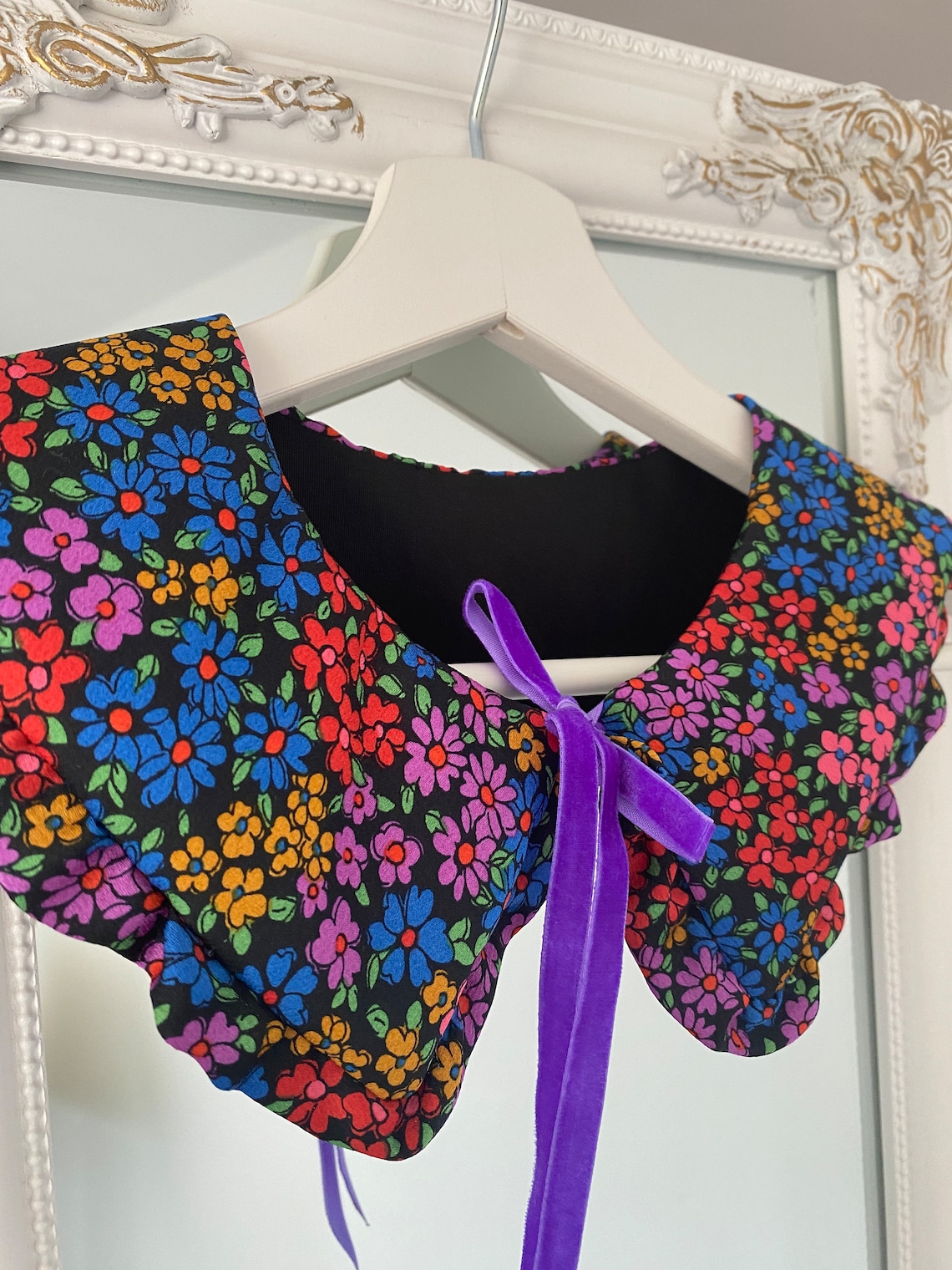 Colorful Flowers Cotton Ruffled Collar, Oversized Collar, Detachable ...