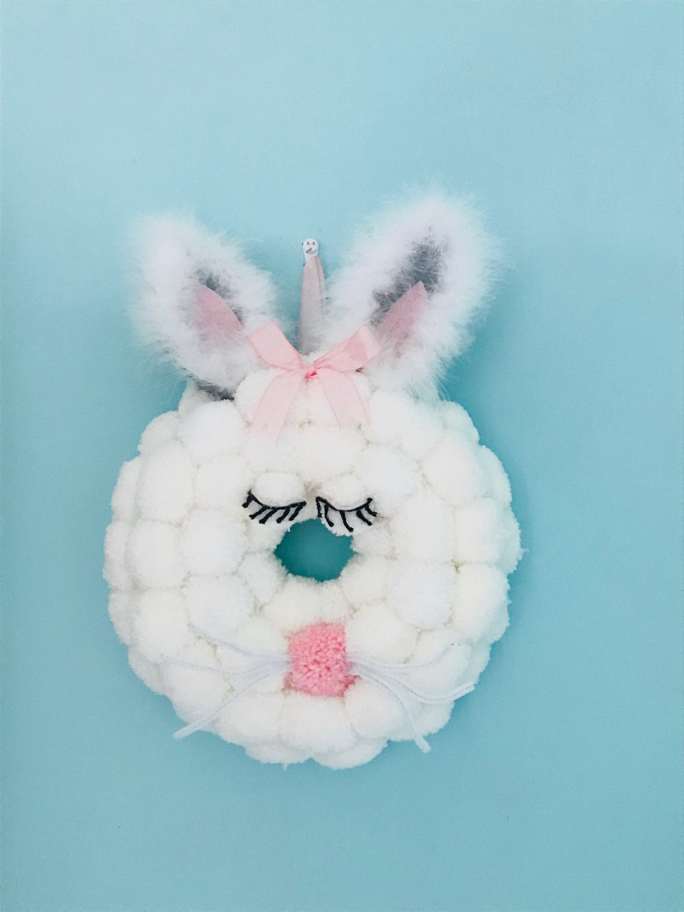 Beautiful Handmade Easter Bunny Pom Pom Wreath - Etsy