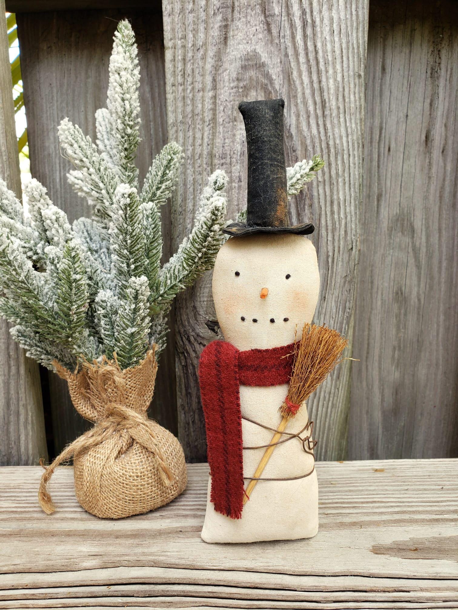 Primitive Snowman Doll Christmas Winter Farmhouse Decor Ornaments, Bowl ...