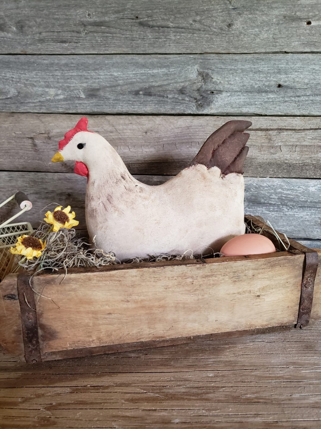 Primitive Chicken Hen Doll ~ Fabric Hen ~ Primitive Animals Farmhouse ...