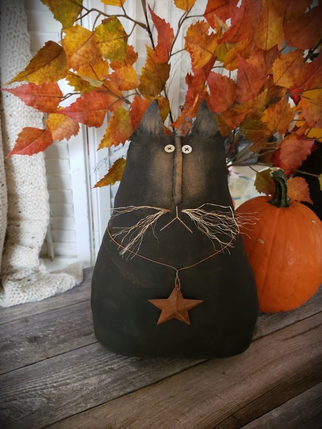 Primitive Black Cat Rustic Halloween Doll Harvest Fall Decor Country Dolls Farmhouse Decor - Etsy