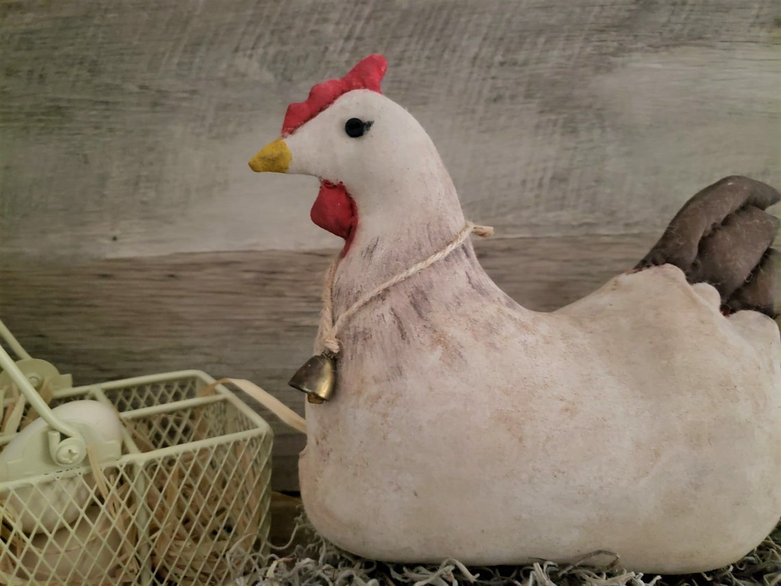 Primitive Chicken Shelf Sitter Hen Doll ~ Fabric Hen Animals Farmhouse ...