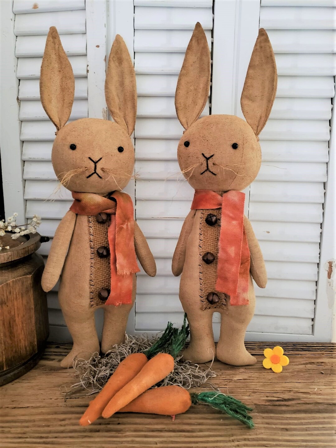 Large Primitive Bunny Doll Rabbit Grungy Primitive Decor Handmade Bunny ...