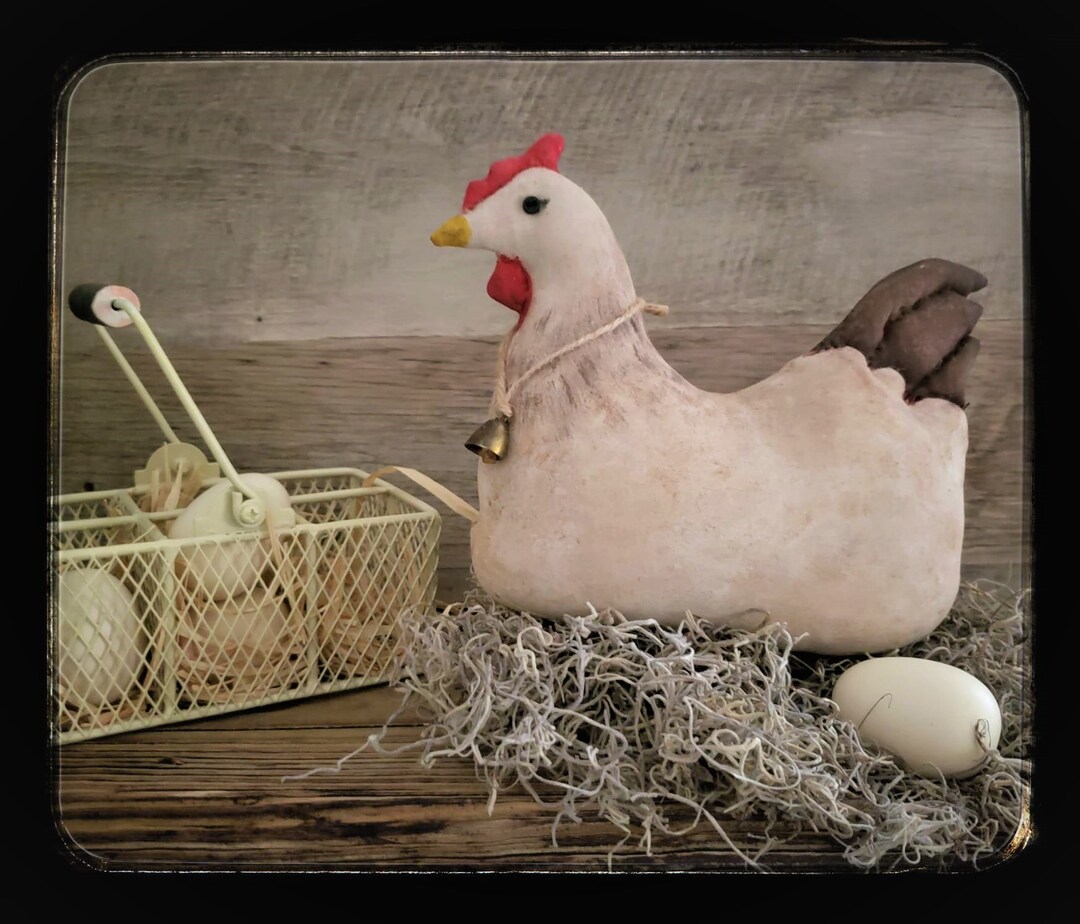 Primitive Chicken Shelf Sitter Hen Doll ~ Fabric Hen Animals Farmhouse ...