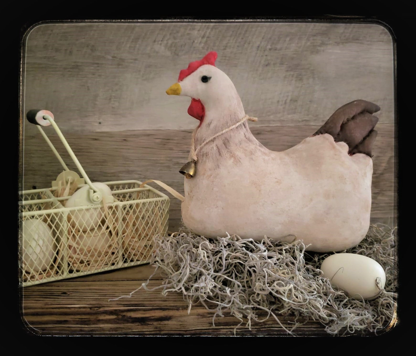 Primitive Chicken Shelf Sitter Hen Doll ~ Fabric Hen Animals Farmhouse ...
