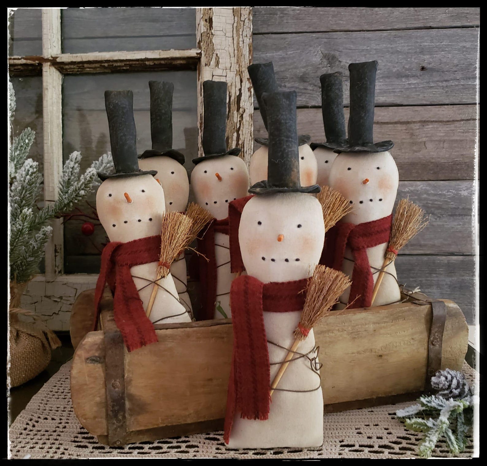 Primitive Snowman Doll Christmas Winter Farmhouse Decor Ornaments, Bowl ...