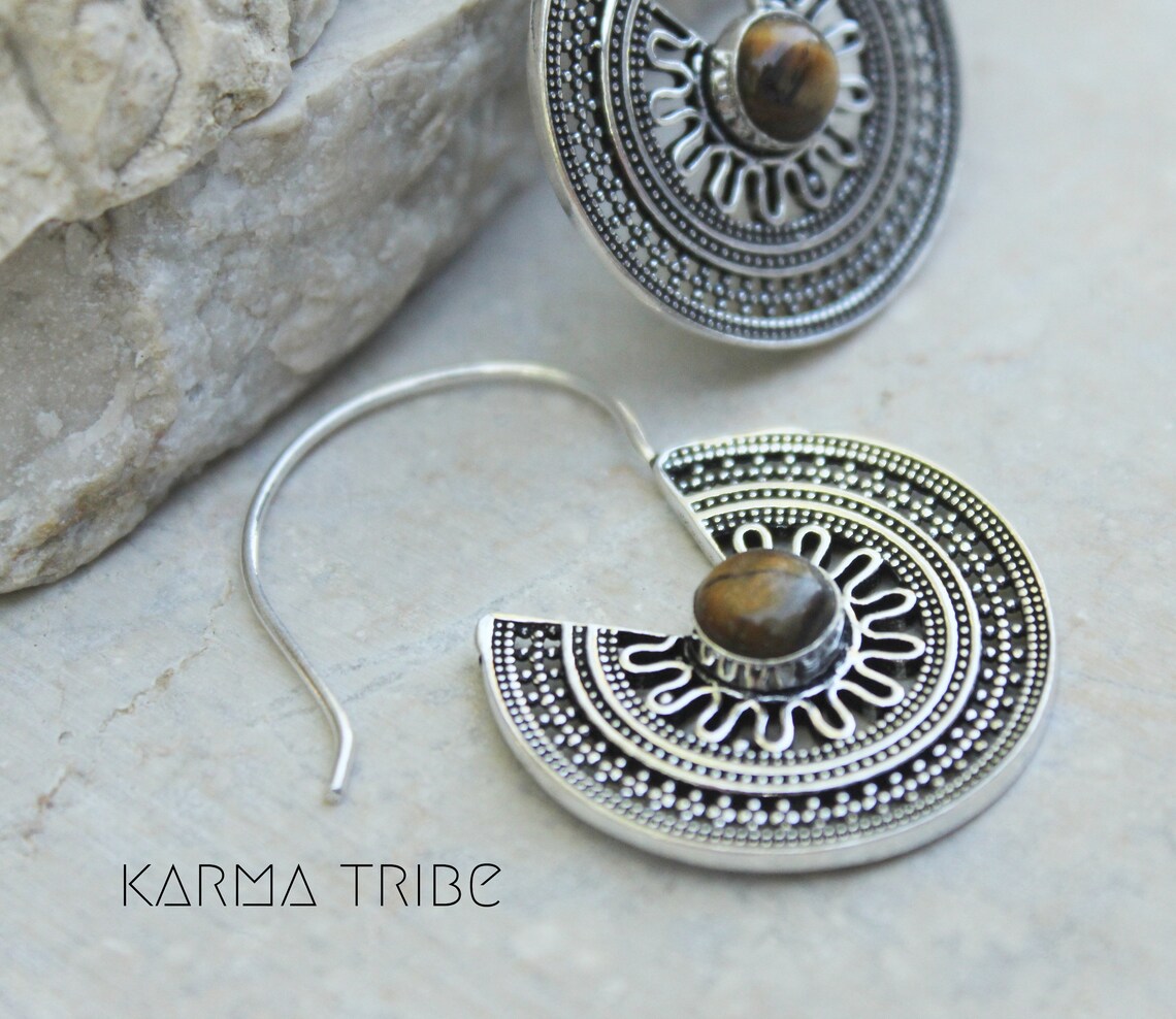 Tiger Eye Earrings Ethnic Tiger Eye Earrings Gemstone Silver | Etsy