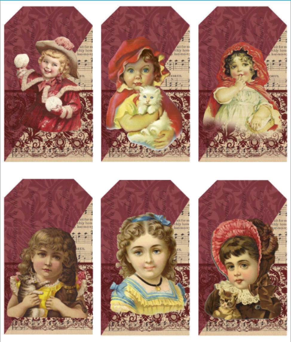 Set of 6 Tags Vintage Winter Children - Etsy