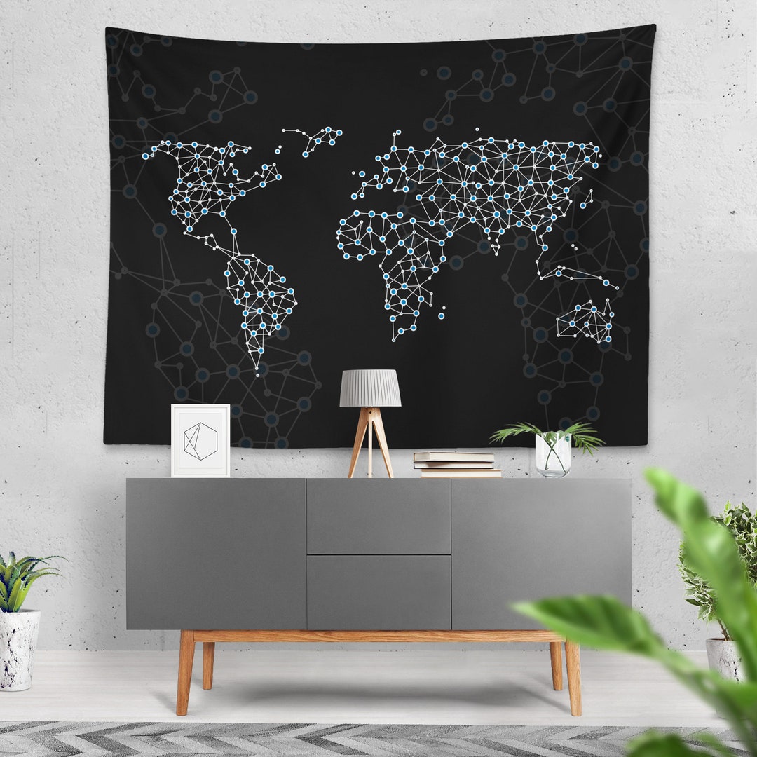 World Map Wall Tapestry - 100% Cotton, Wall Hanging, Wall Tapestry ...