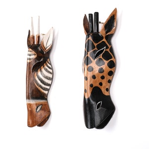 Okapi - Wooden Mask Set, Wooden Mask, Wooden Wall Hanging, Authentic ...