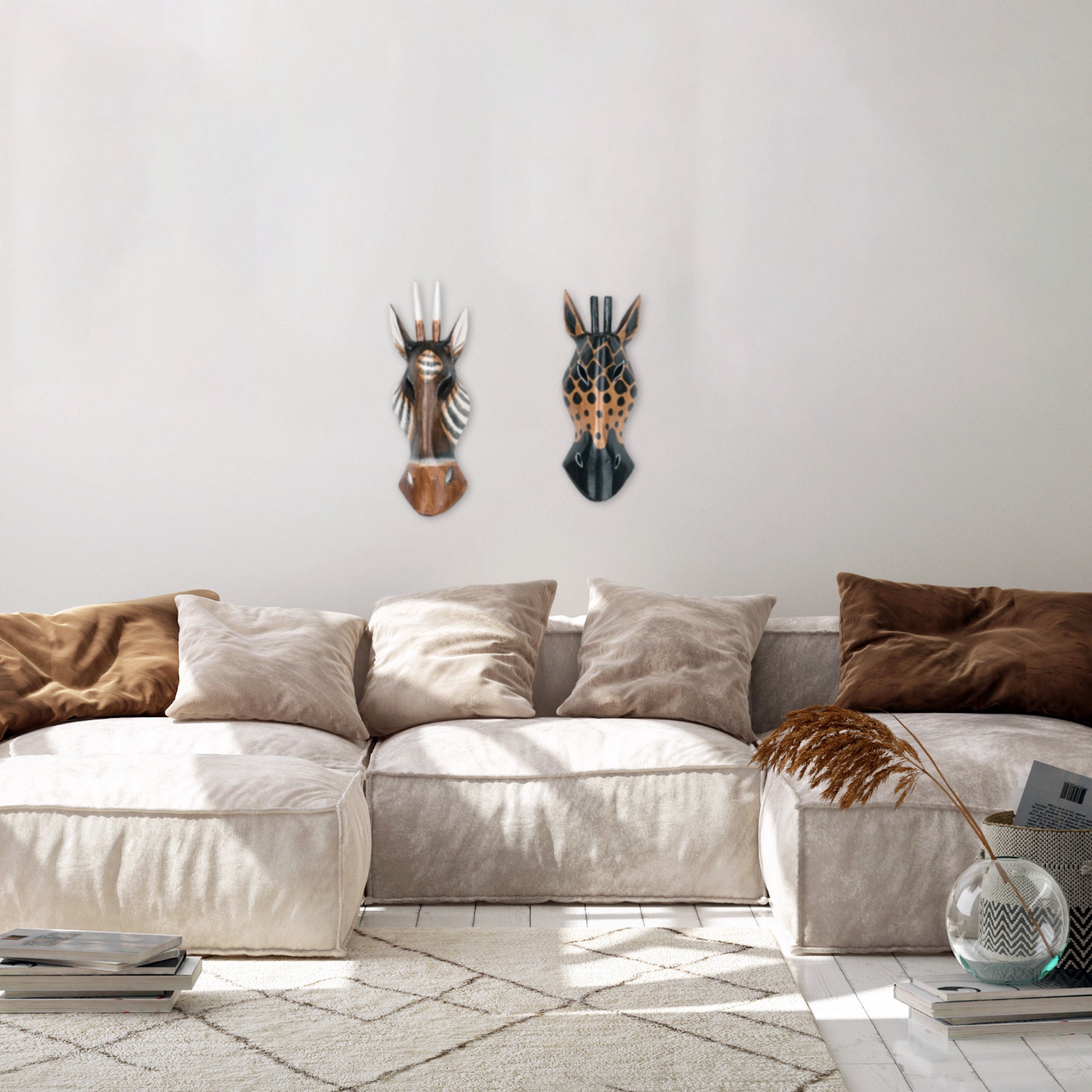 Okapi Wooden Mask Set Wooden Mask Wooden Wall Hanging | Etsy