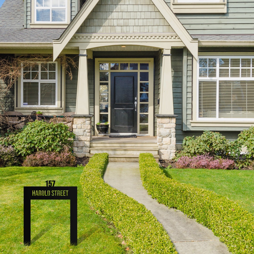 Personalized Street Metal Sign, Metal Lawn Mounted Metal Address ...
