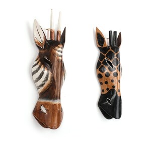 Okapi - Wooden Mask Set, Wooden Mask, Wooden Wall Hanging, Authentic ...