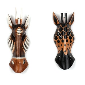 Okapi - Wooden Mask Set, Wooden Mask, Wooden Wall Hanging, Authentic ...