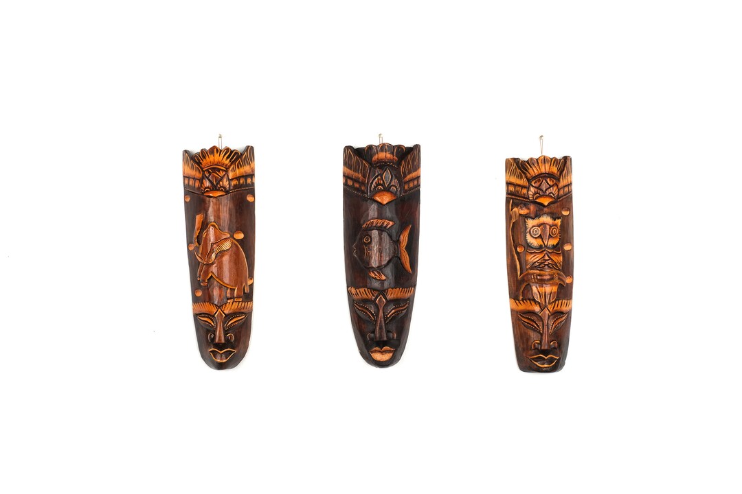Safari - Wooden Mask Set, Wooden Mask, Wooden Wall Hanging, Authentic ...