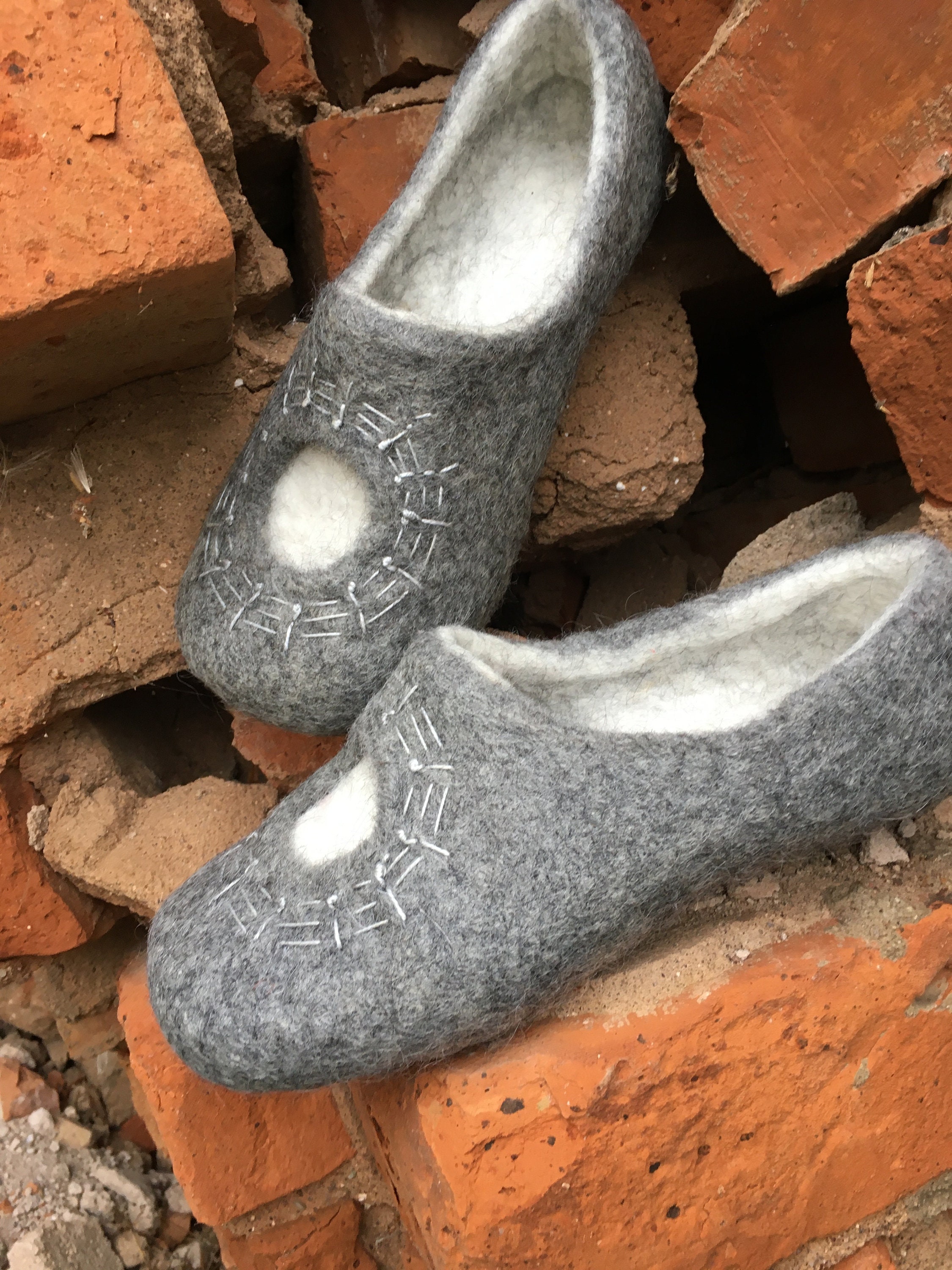 Felted Woolen Clogs in Country Style Natural Grey Slippers for Women ...