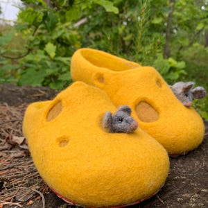 Felted Wool Slippers: Yellow Cheese With Mouse, Unisex Shoes - Etsy