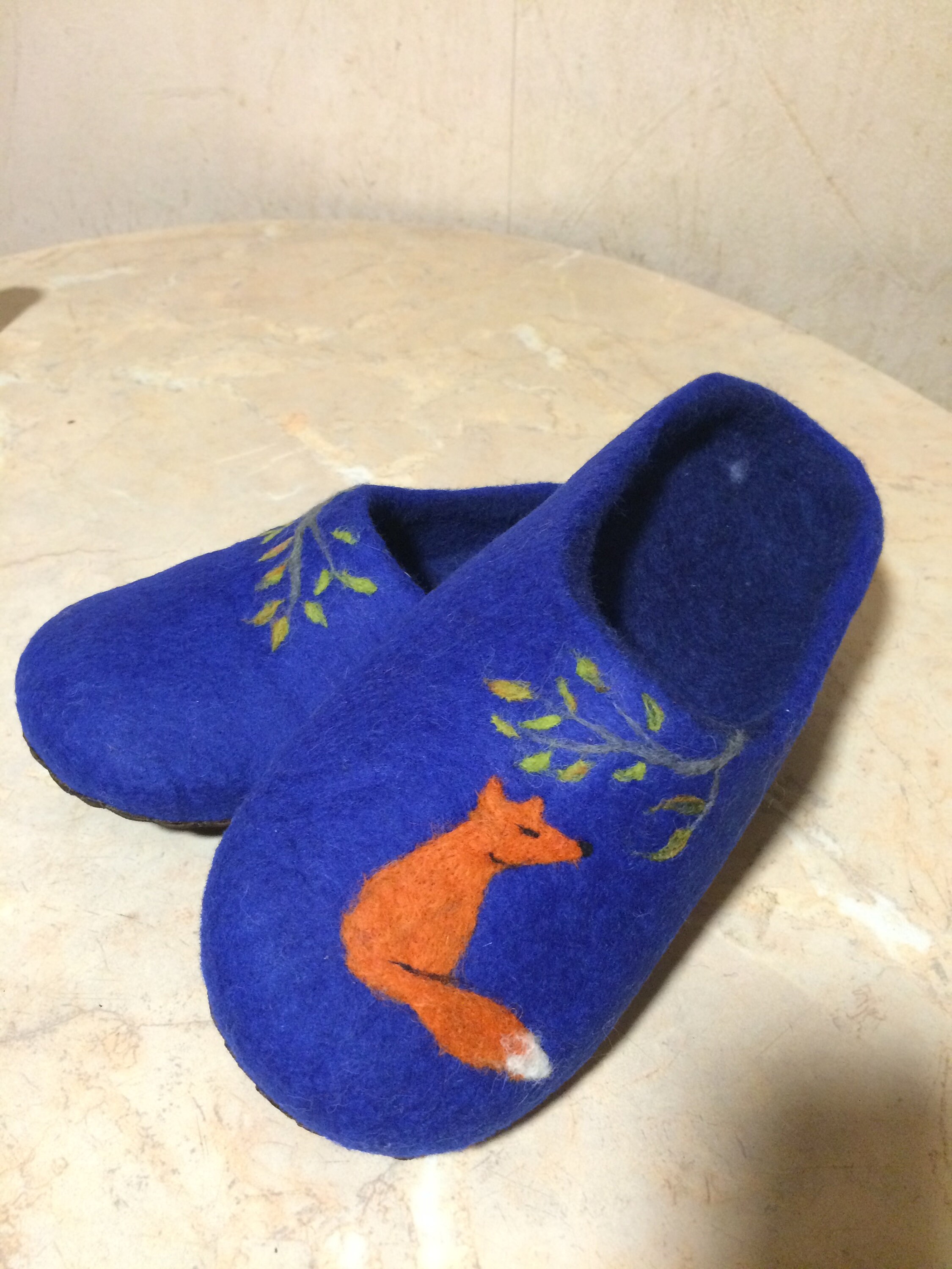 Felted Slippers Blue With a Fox Comfortable Women's Slippers Made of ...