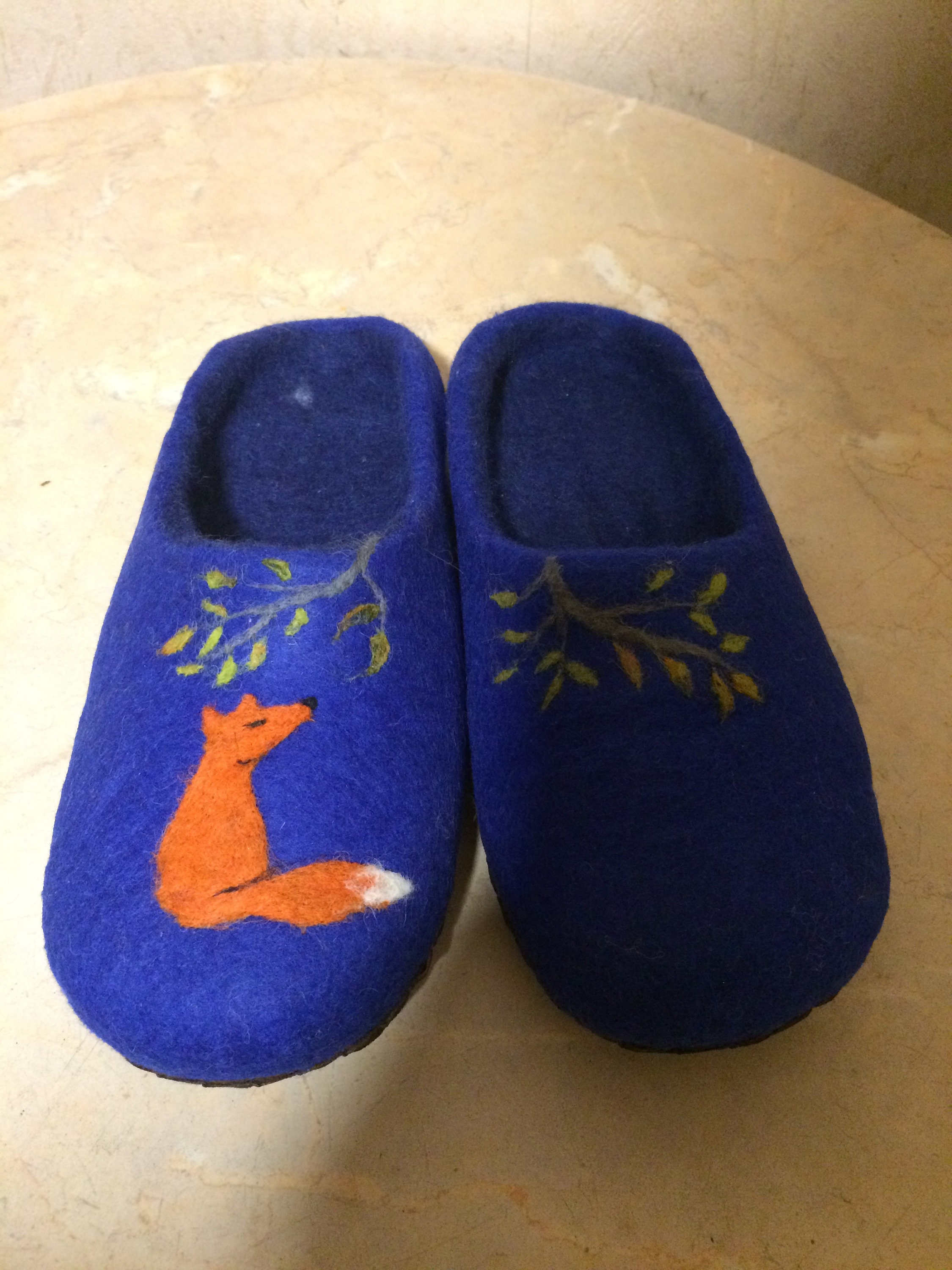 Felted Slippers Blue With a Fox Comfortable Women's Slippers Made of ...