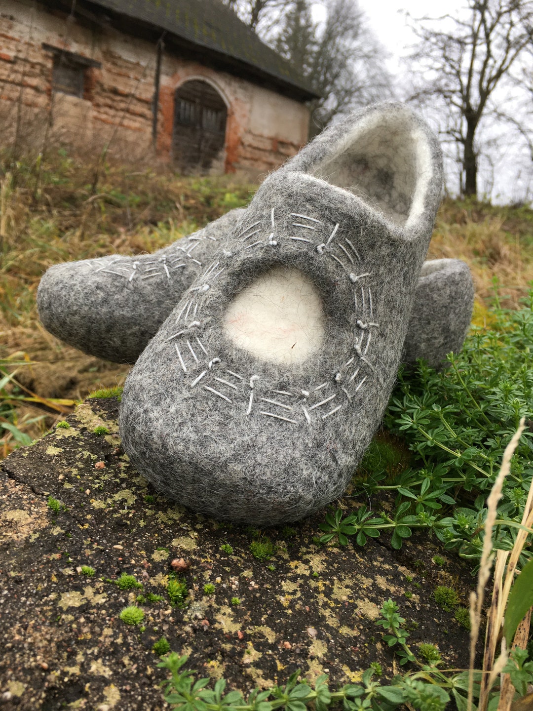 Handmade Felted Wool Clogs, Natural Grey Slippers - Etsy