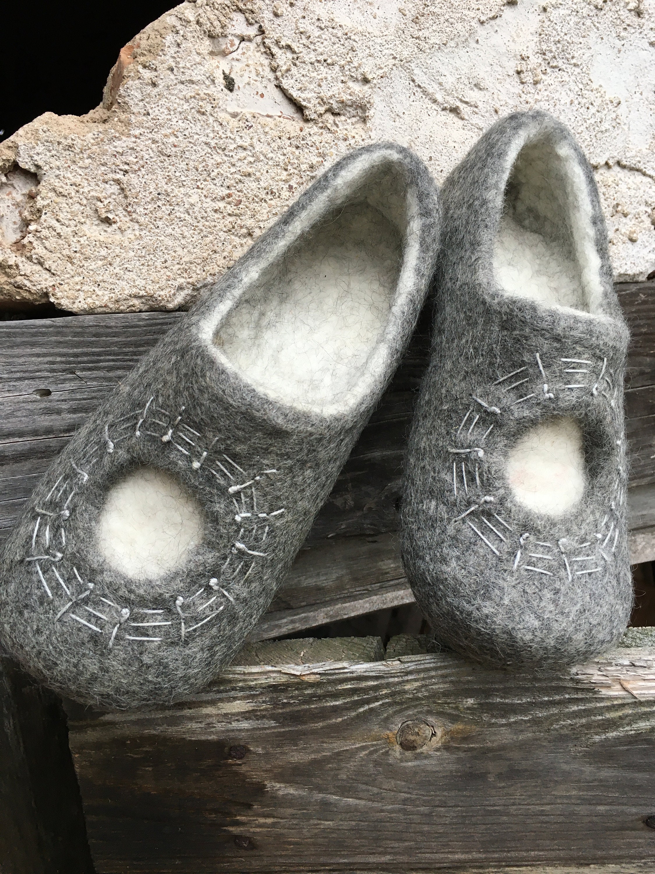 Felted Woolen Clogs in Country Style Natural Grey Slippers for Women ...