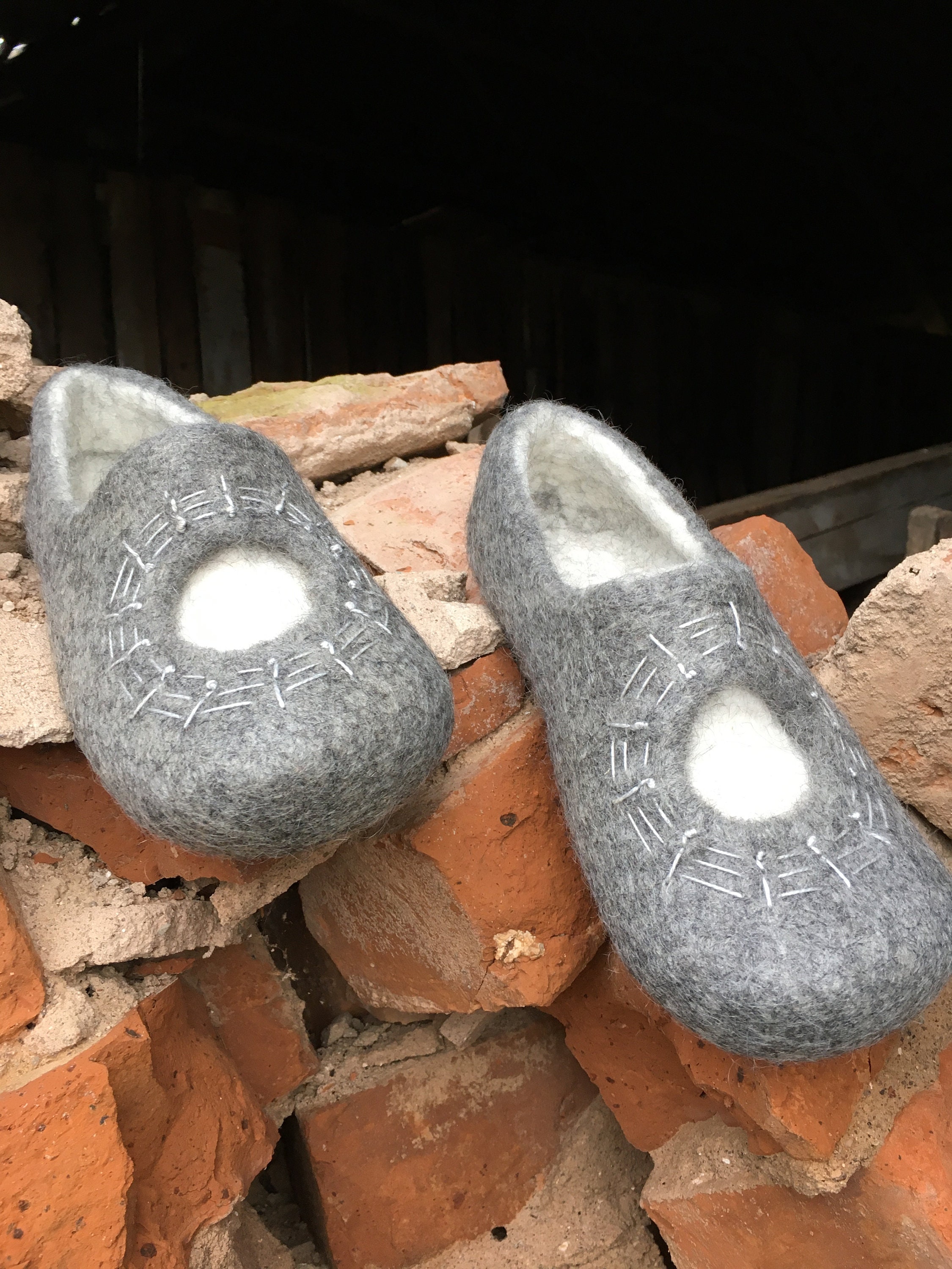 Felted Woolen Clogs in Country Style Natural Grey Slippers for Women ...