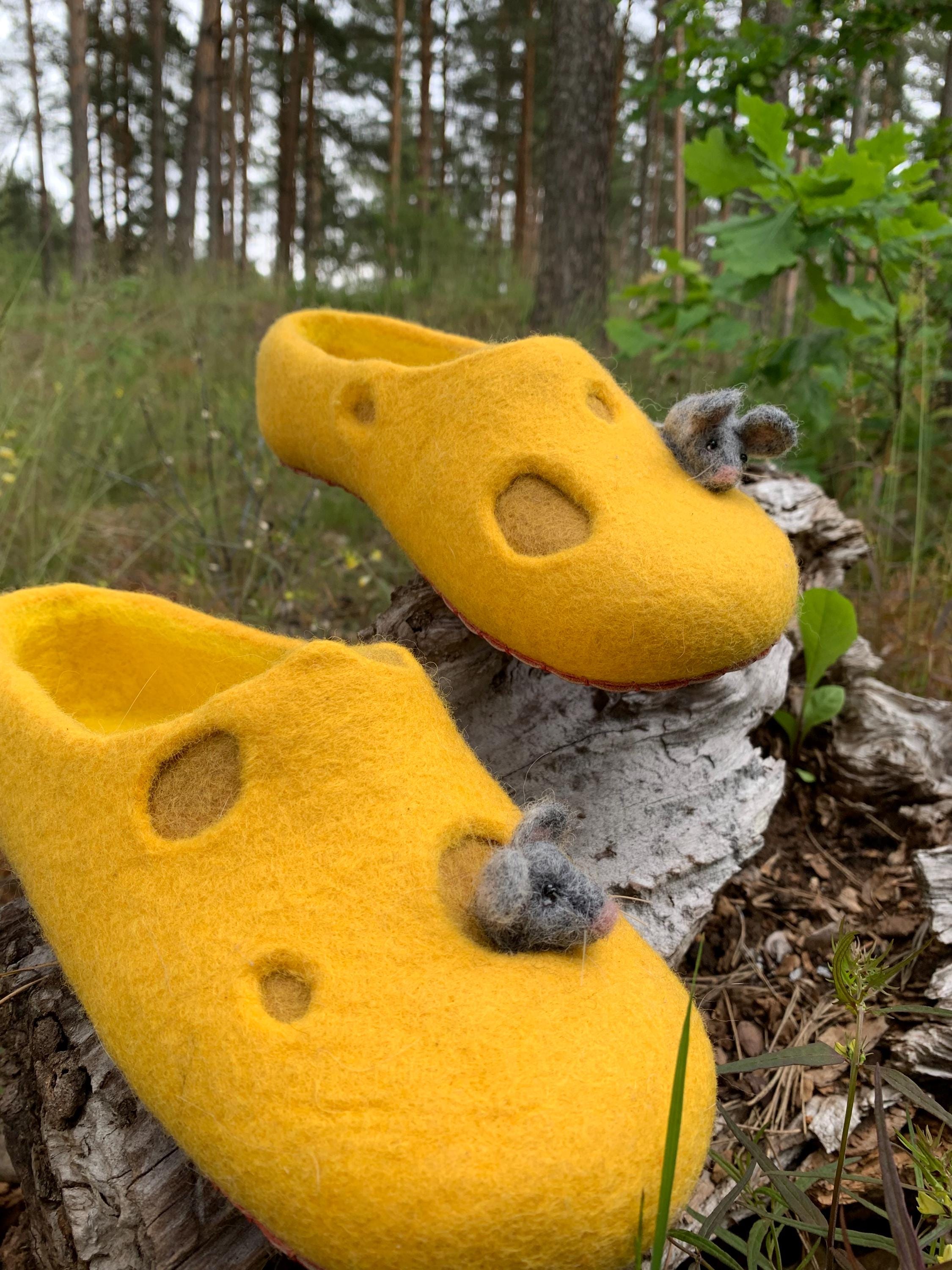Felted Wool Slippers: Yellow Cheese With Mouse, Unisex Shoes - Etsy
