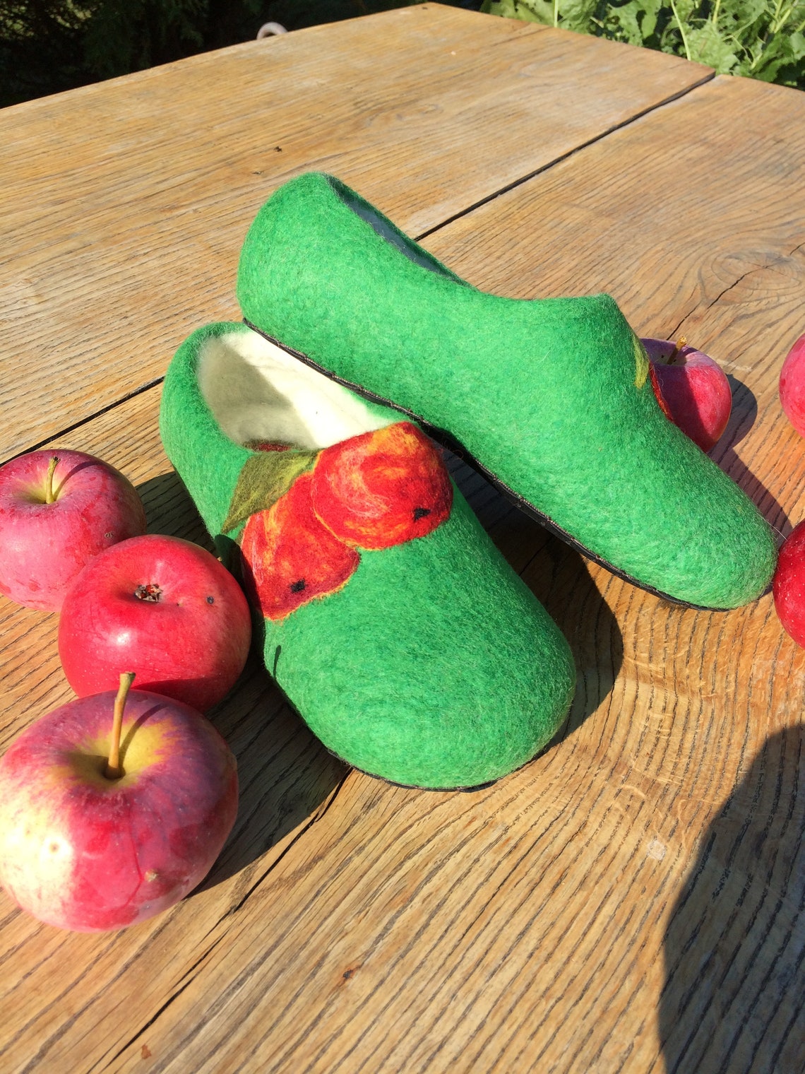 Felted Wool Slippers: Green Apple Design, Women's Size 8-9 - Etsy