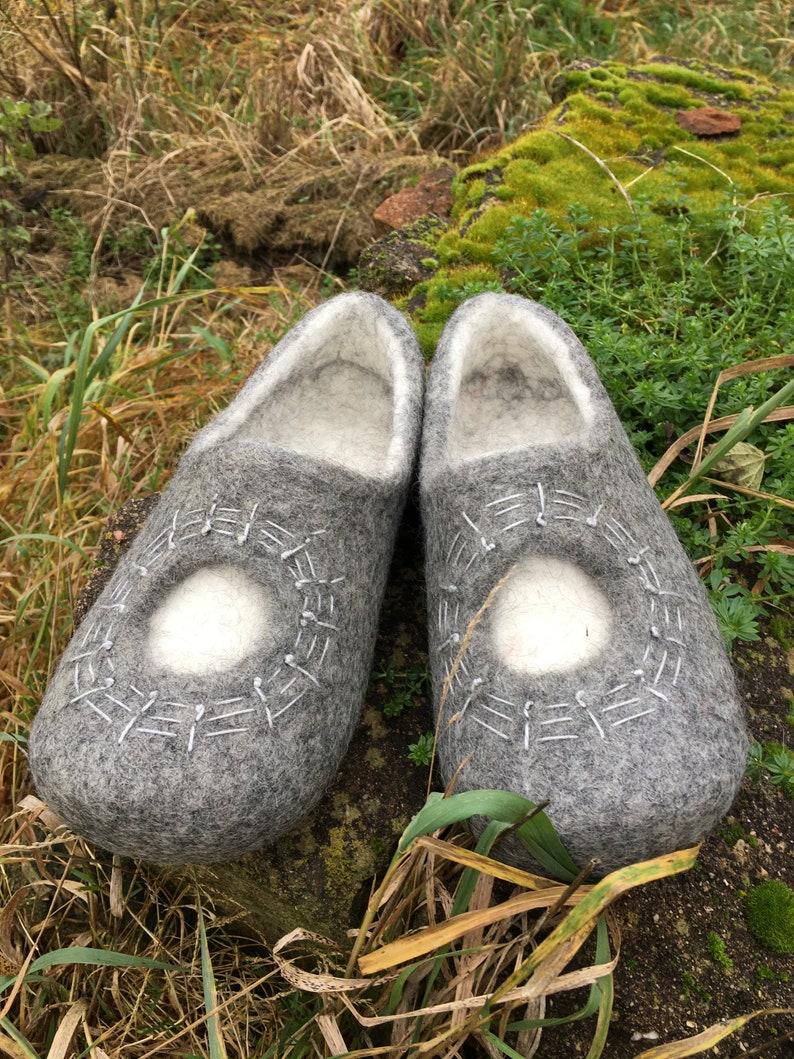 Felted Woolen Clogs in Country Style Natural Grey Slippers for Women ...
