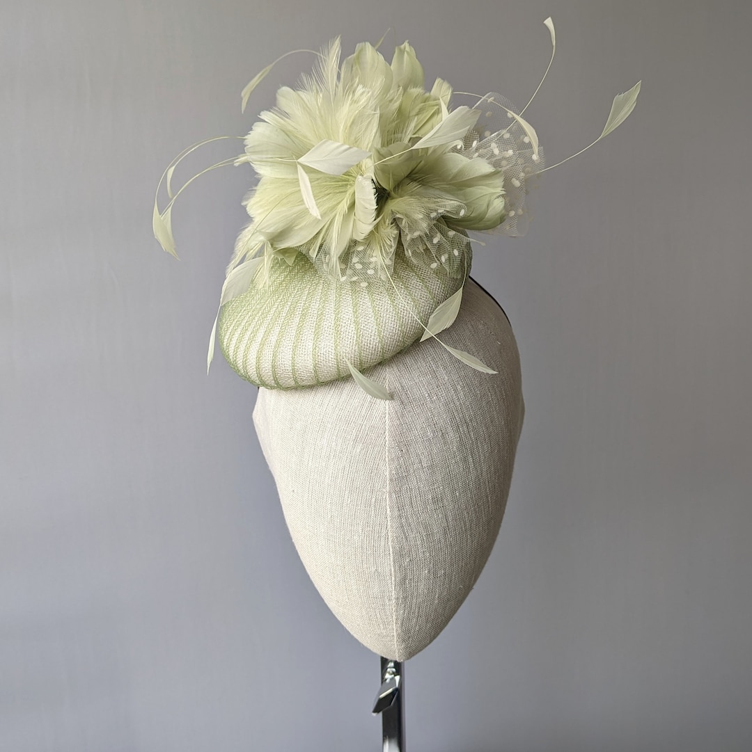 Green Formal Hat. Soft Green Feather Fascinator Wedding Hat. Mother of ...