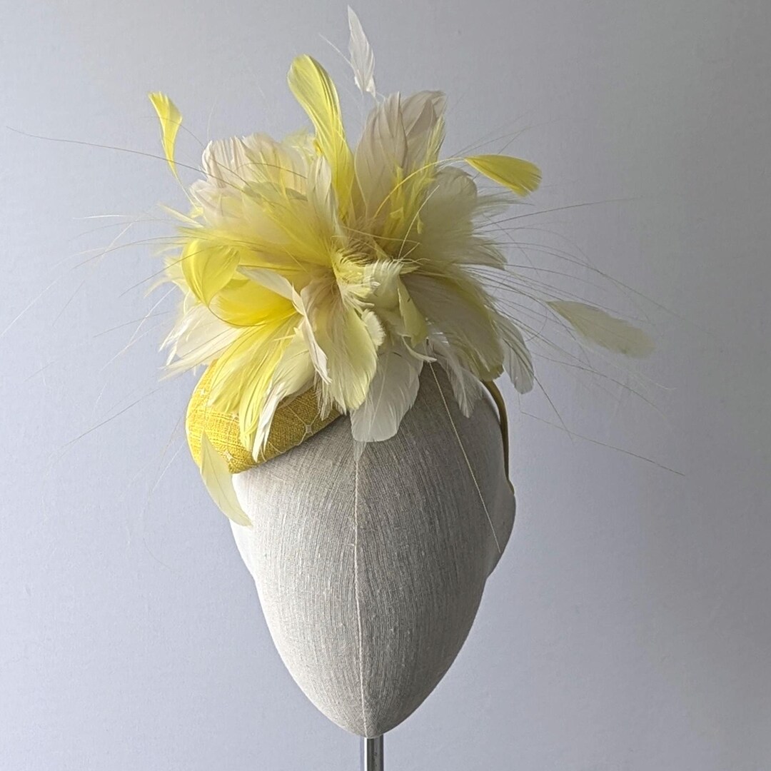 Yellow Kentucky Derby Hat. Lemon Yellow Feather Fascinator. Yellow ...