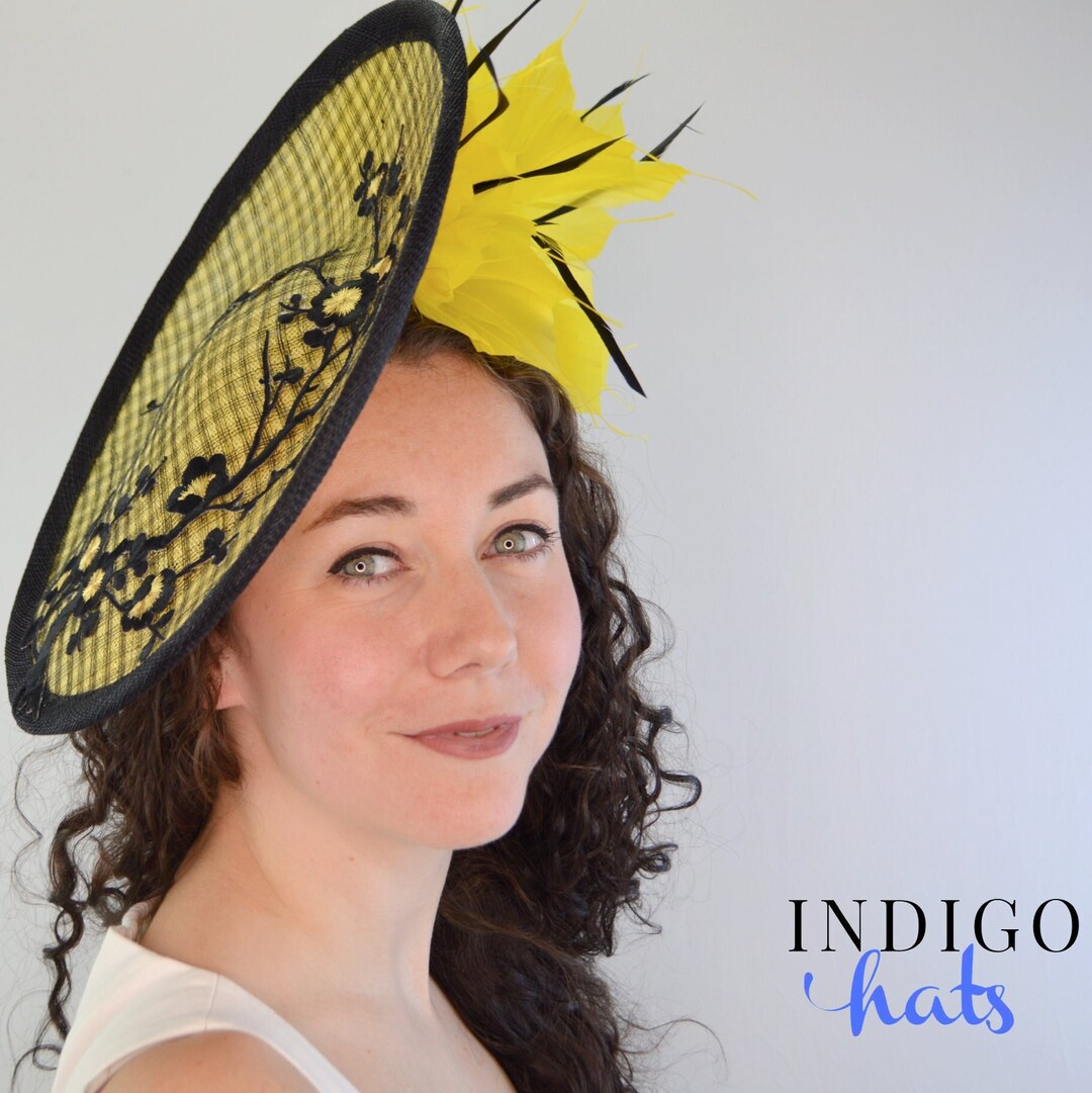 Black and Yellow Derby Hat With Feathers. Formal Hat for Weddings ...