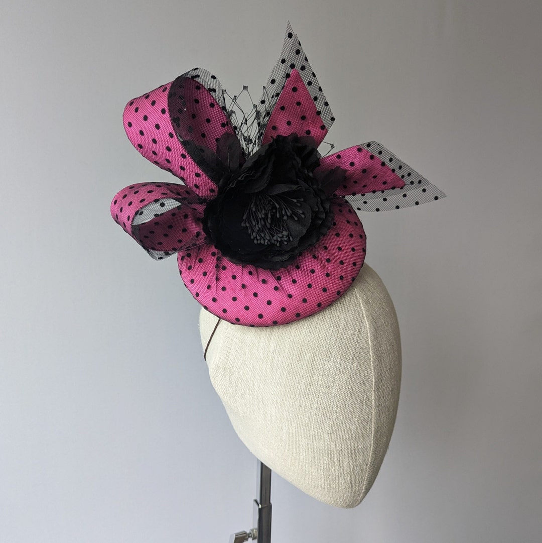 Hot Pink and Black British Style Afternoon Tea Party Fascinator. Sheer ...