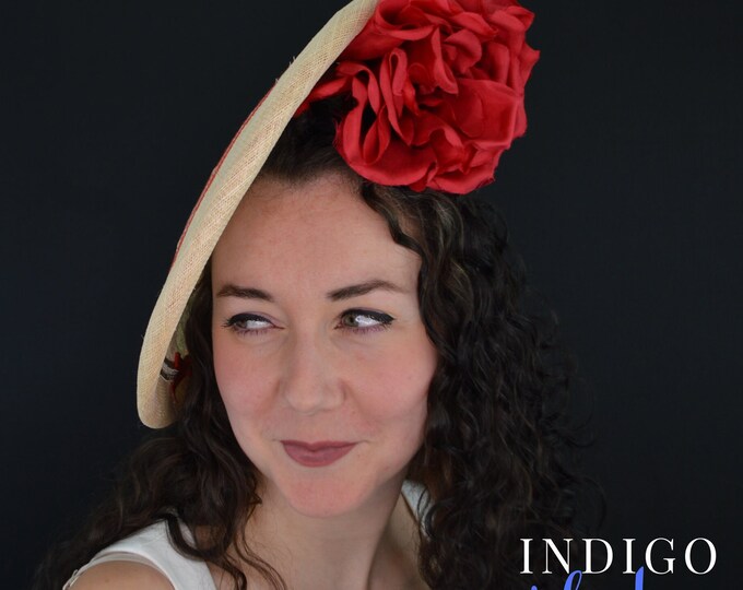 Red and Natural Straw Formal Hat. Dramatic Kentucky Derby Hatinator ...