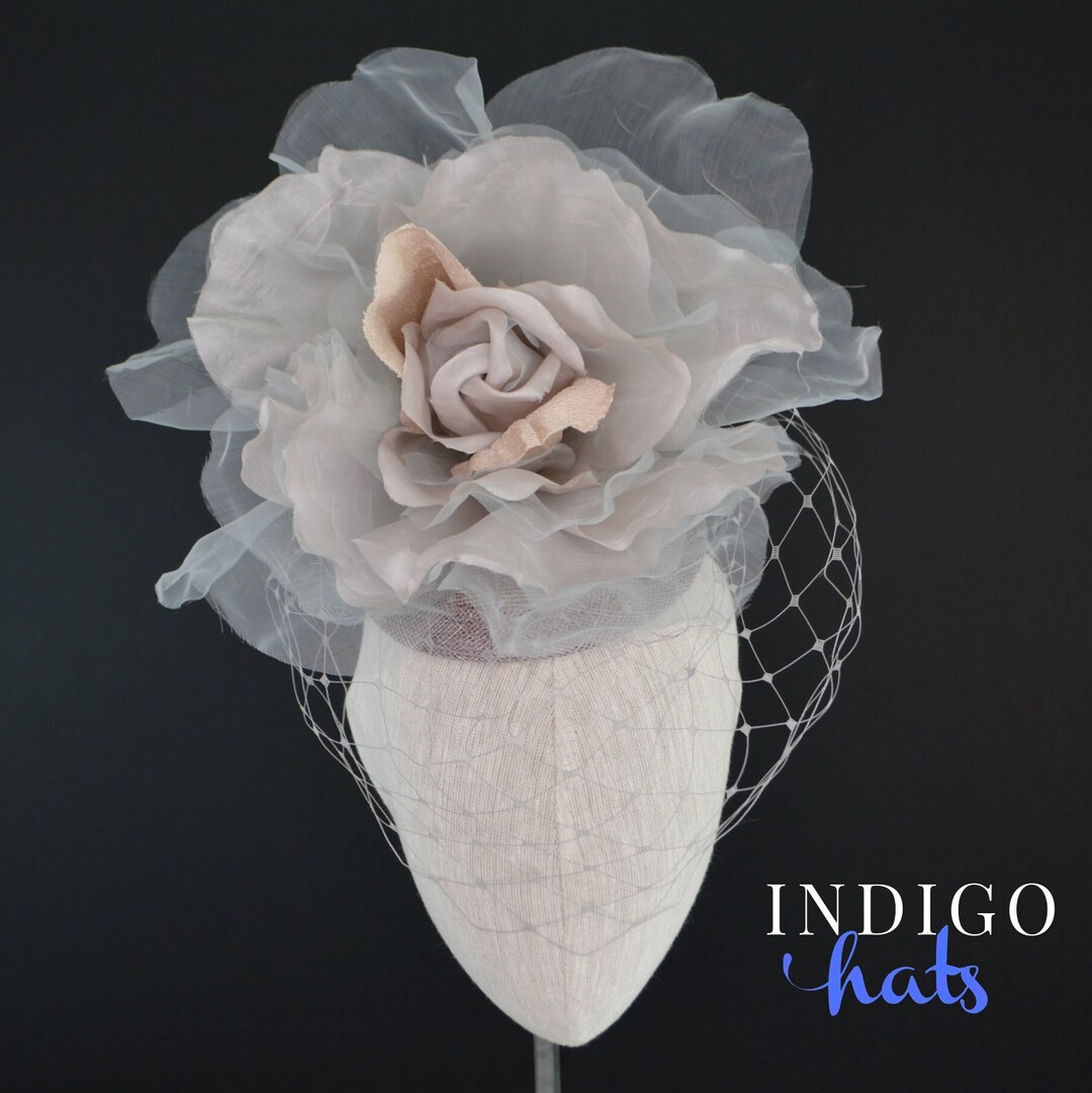 Silver Gray Rose Kentucky Derby Fascinator Large Rose With Veiling for ...