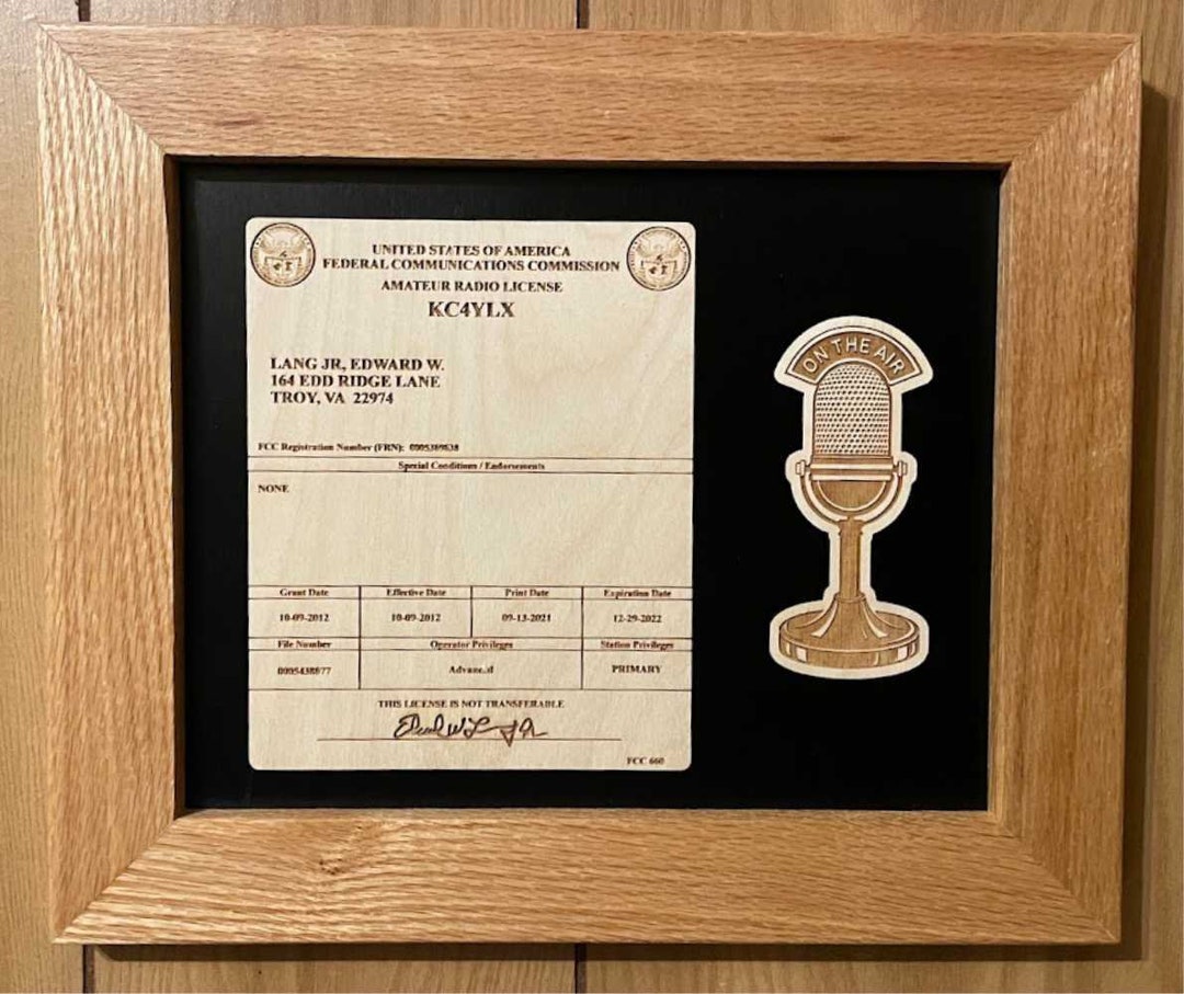 Framed Laser Engraved Amateur Ham Radio Station License - Etsy